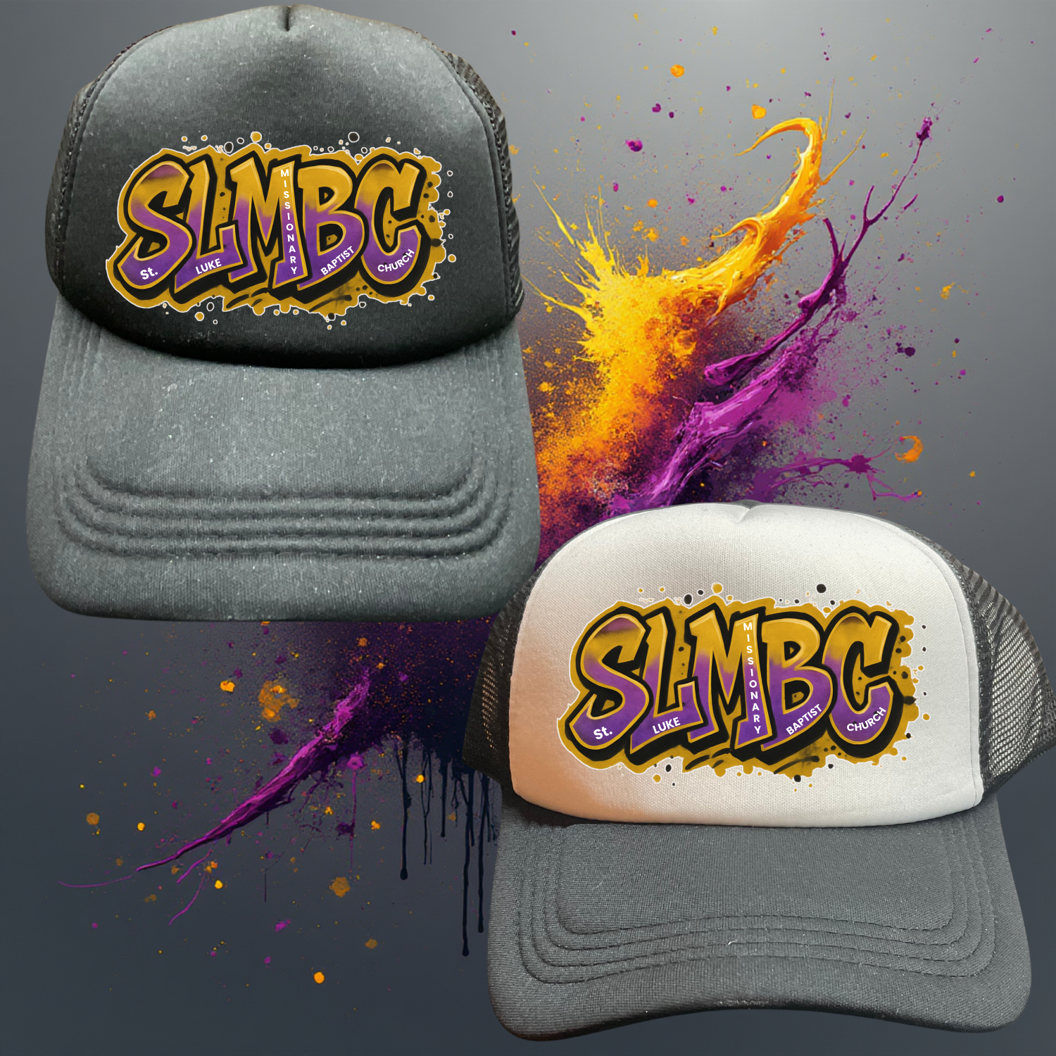 St. Luke Graffiti Trucker Hat – White & Black – ART’s Boutique & Gifts, LLC